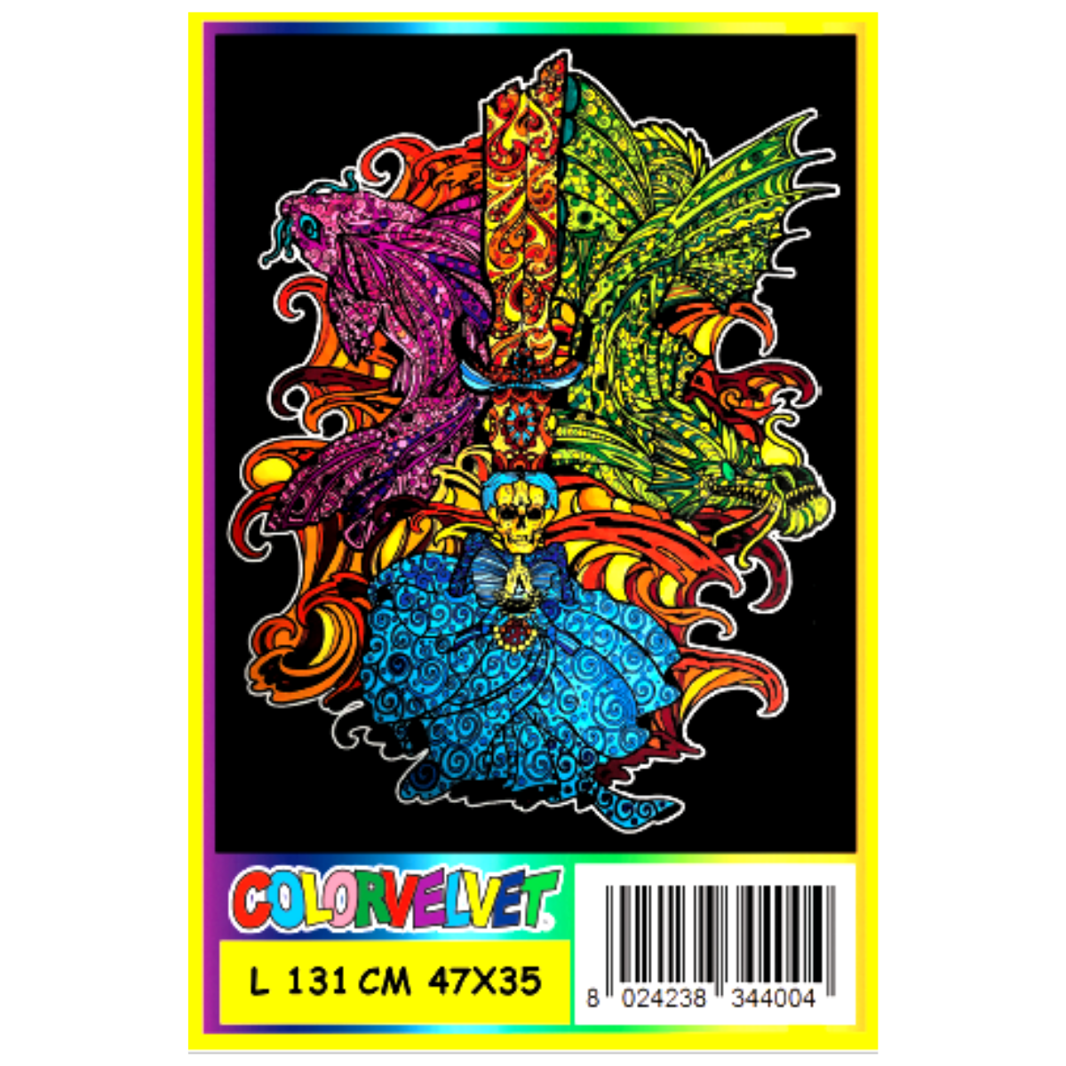 Quadro large con disegno in velluto da colorare: Carpa drago, 47x35cm