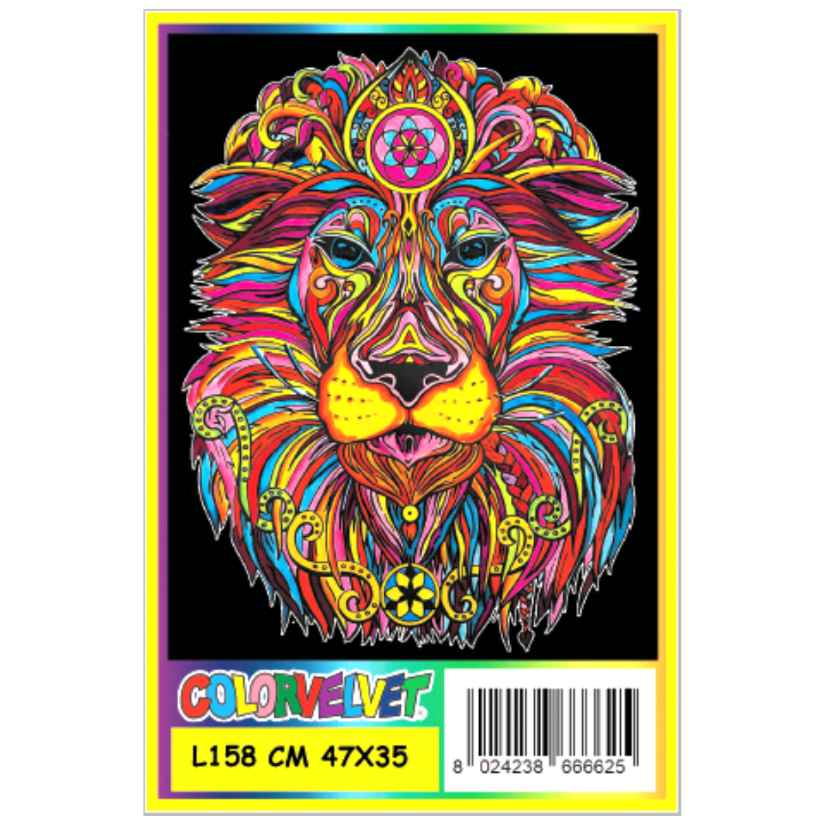 Quadro large con disegno in velluto da colorare: Leone illuminato, 47x35cm