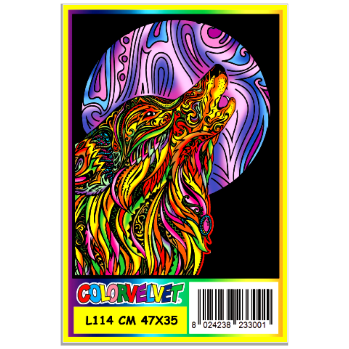 Quadro da colorare con disegno tracciato in velluto lupo luna L114, 47x35cm