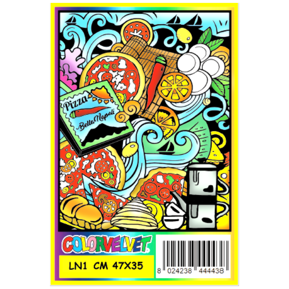 Quadro large con disegno in velluto da colorare: Napoli Mix, 47x35cm