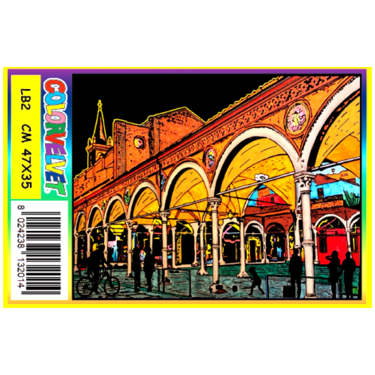 Quadro large con disegno in velluto da colorare: Portici Bologna, 47x35cm