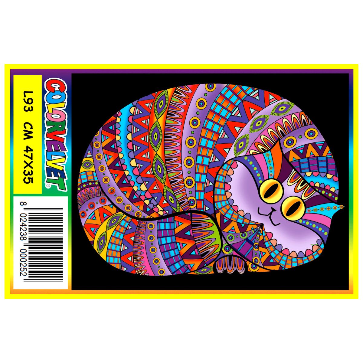 Quadro large con disegno in velluto da colorare: Stregatto, 47x35cm