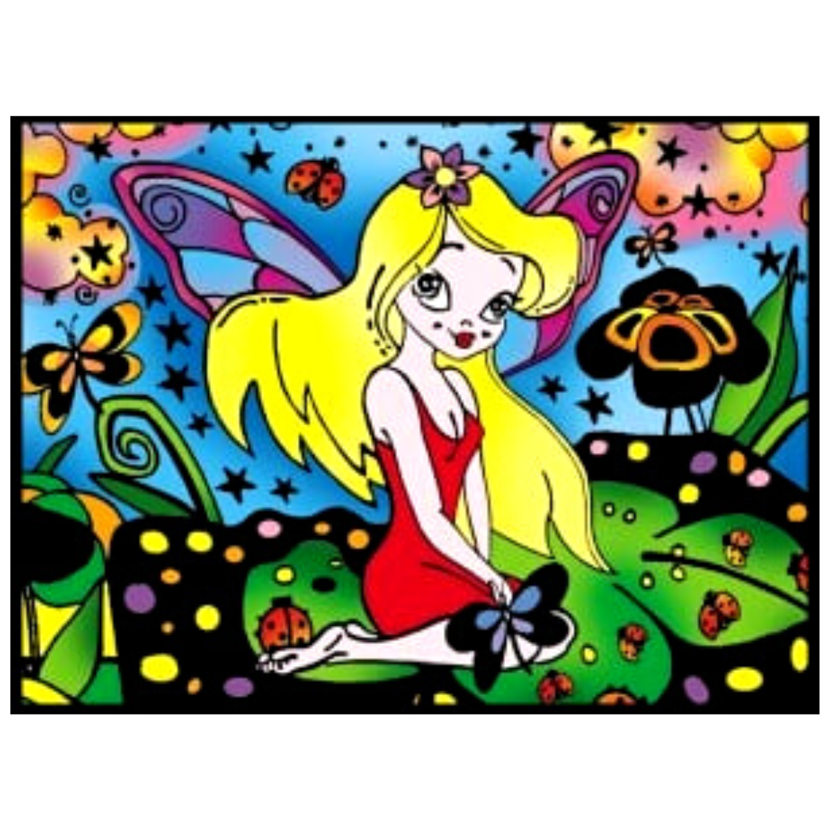 Quadro small con disegno in velluto da colorare: Fata, 21x29,7cm