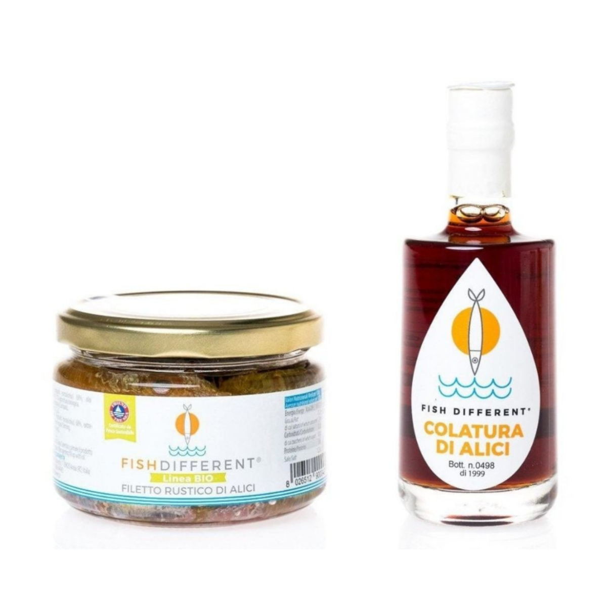 AliciFelici: colatura di alici, 100ml e filetti in olio EVO BIO, 250g