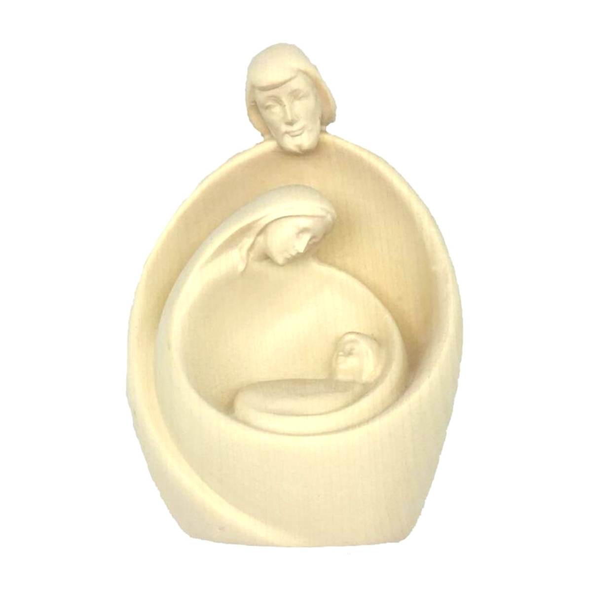Sacra Famiglia con viso presepe moderno in legno, naturale, 12cm